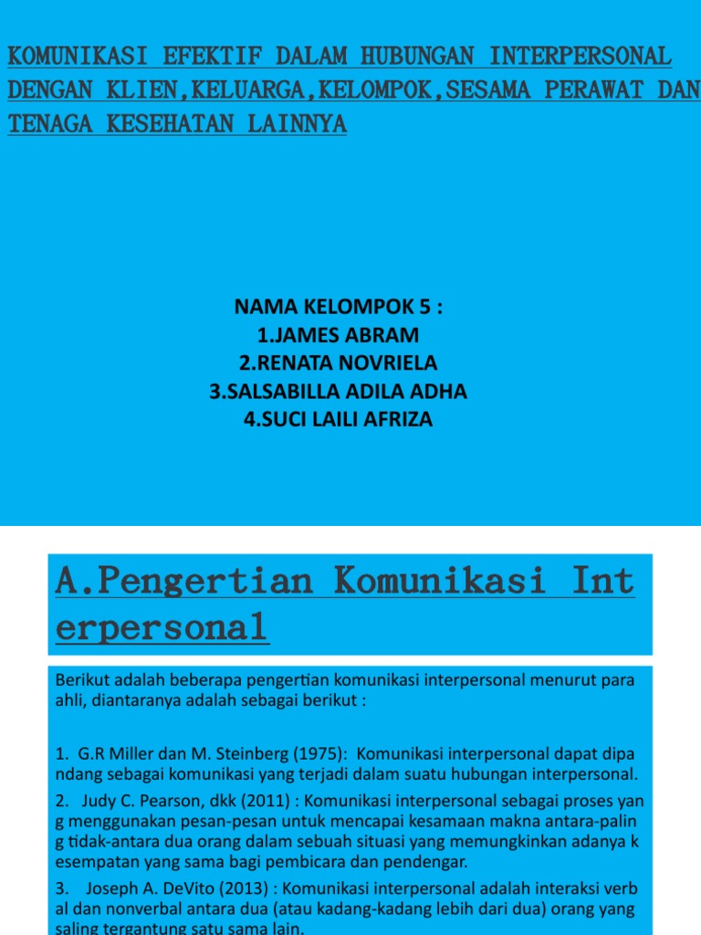 Komunikasi Efektif Dalam Hubungan Interpersonal Dengan Klien, Keluarga, Kelompok, Sesama Perawat ...