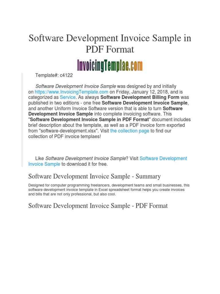 Software Development Invoice Sample in PDF Format | PDF | Invoice ...