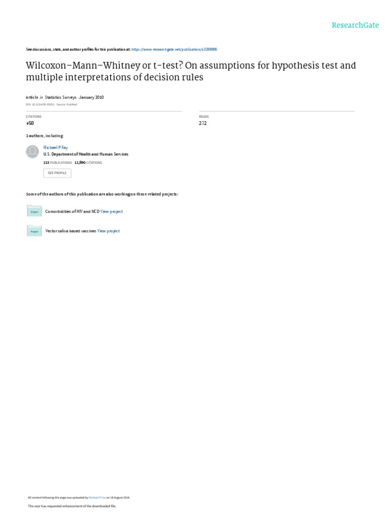 Wilcoxon-Mann-Whitney or T-Test On Assumptions For PDF | PDF | Null ...