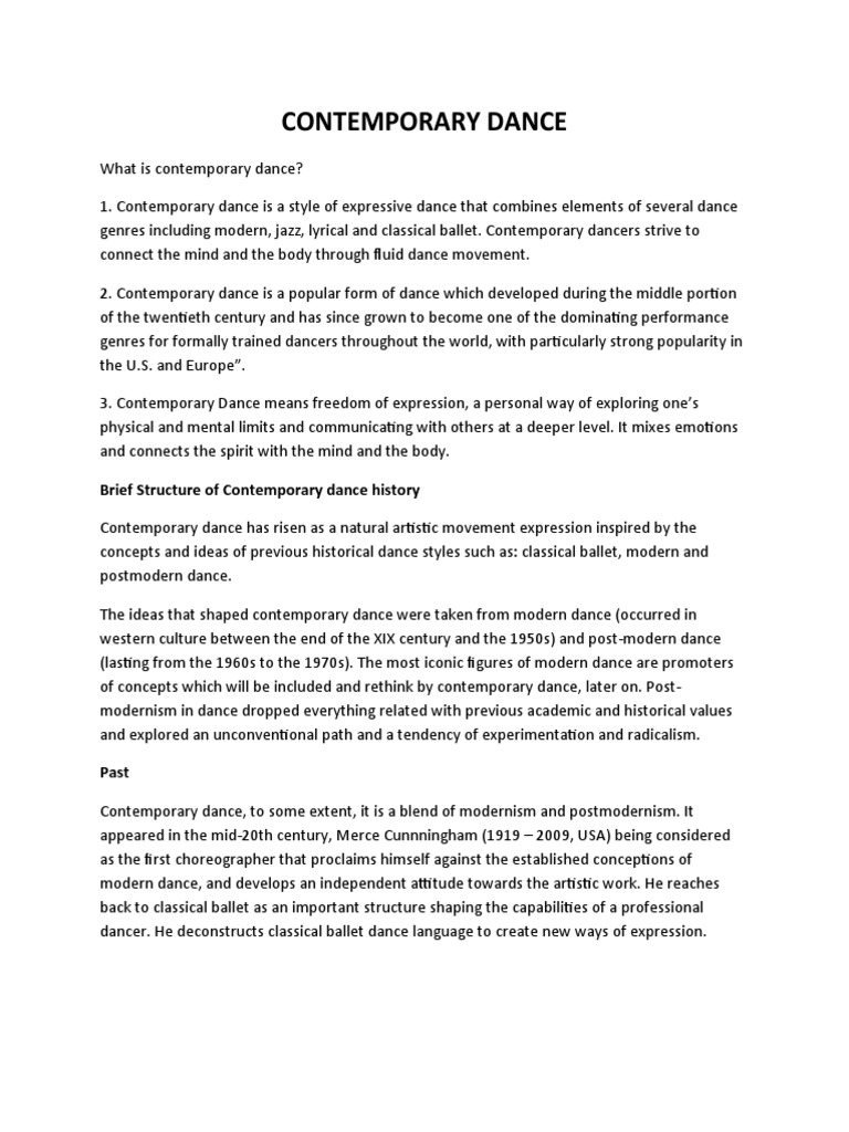 Brief Structure of Contemporary Dance History | PDF | Dances ...