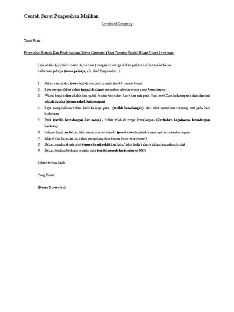 Contoh Surat Pengesahan Majikan | PDF