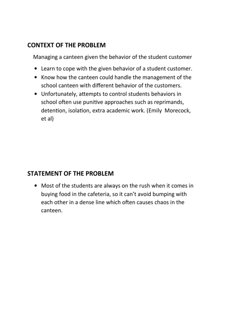 Context of The Problem | PDF | Cafeteria | Behavior