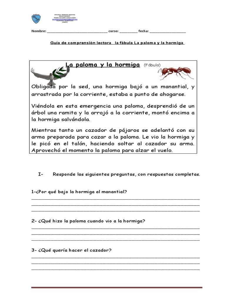 Fabula La Paloma y La Hormiga | PDF