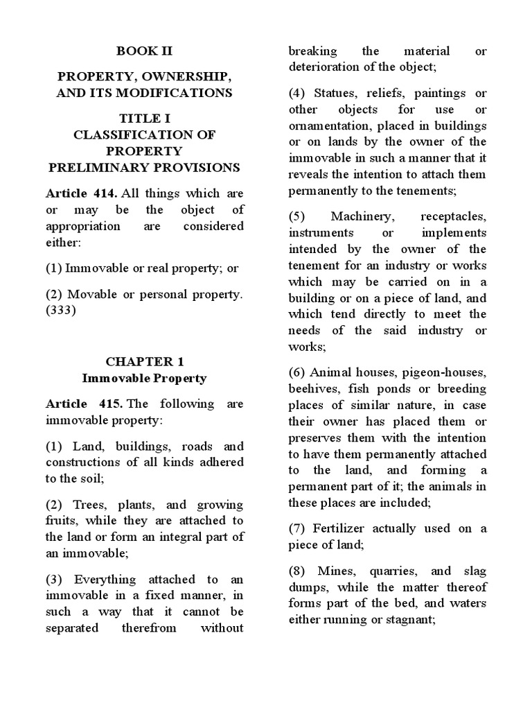 Book Ii Property, Ownership, and Its Modifications Title I ...