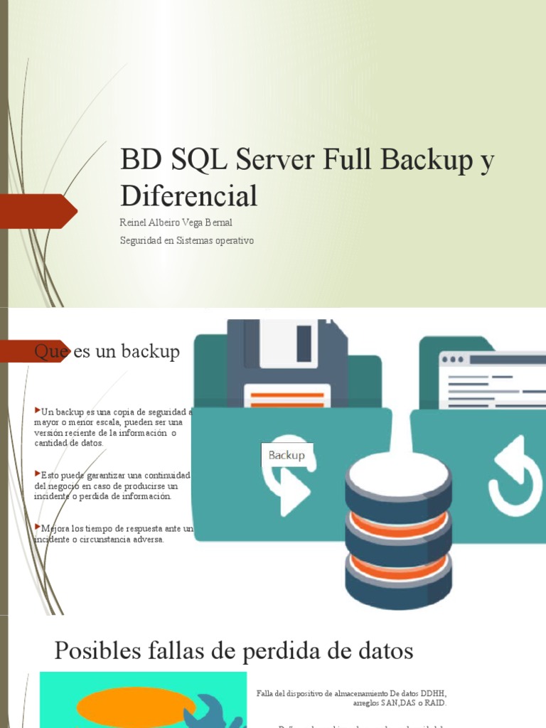 BD SQL Server Full Backup y Diferencial | PDF | Apoyo | Servidor SQL de ...