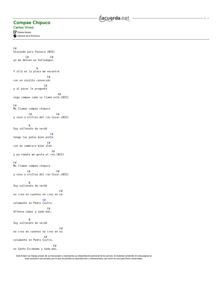 COMPAE CHIPUCO, Carlos Vives - Acordes | PDF | Artes del Lenguaje y ...