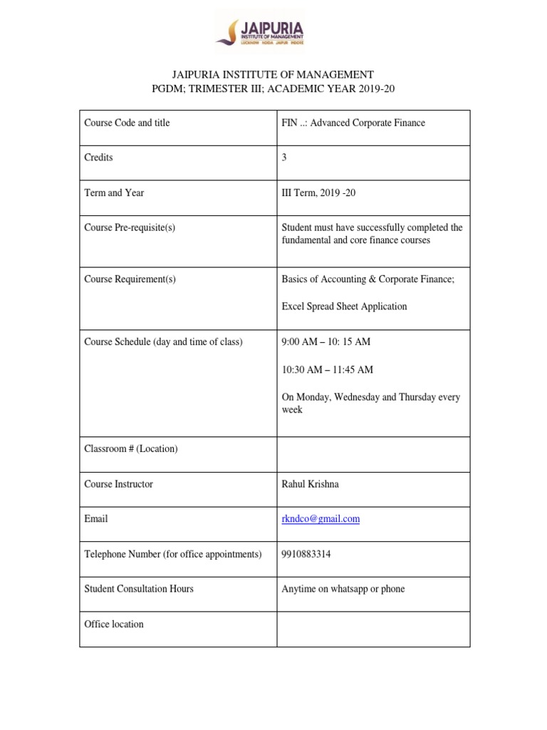 ACF Course Outline | PDF | Valuation (Finance) | Risk