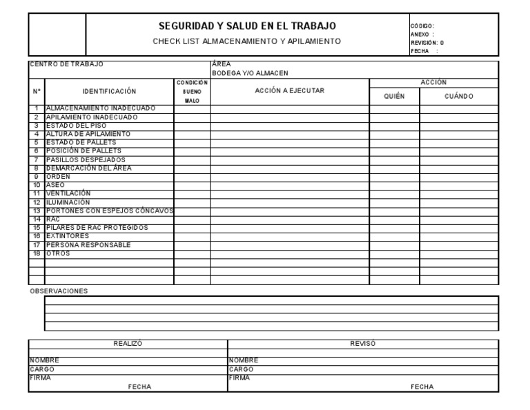 Checklist Bodega | PDF