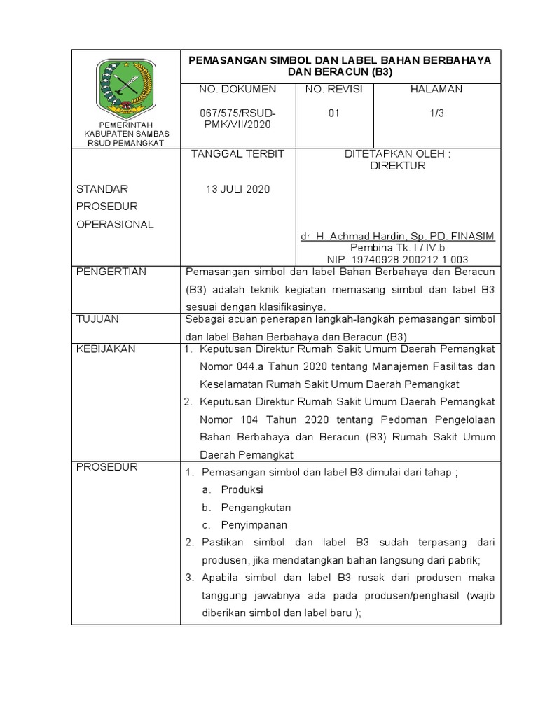 Spo Pemasangan Simbol Dan Label B3 | PDF
