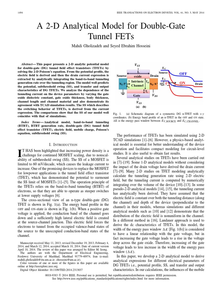 Analytical Model of Double Gate TFET | PDF | Field Effect Transistor ...