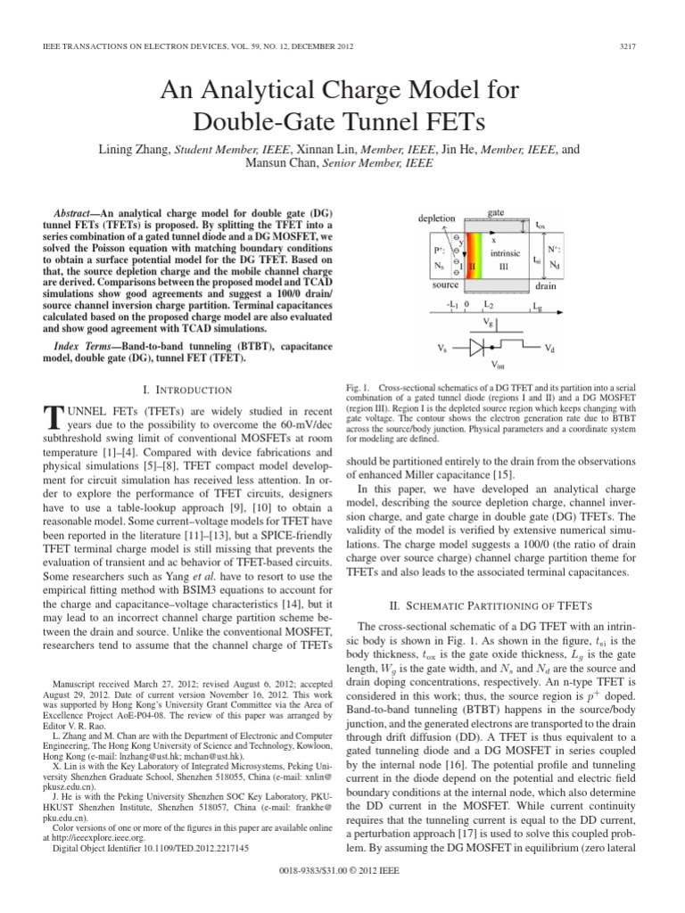 Charge Transport Model Of Double Gate Tunnel Fet Pdf Field Effect Transistor Mosfet