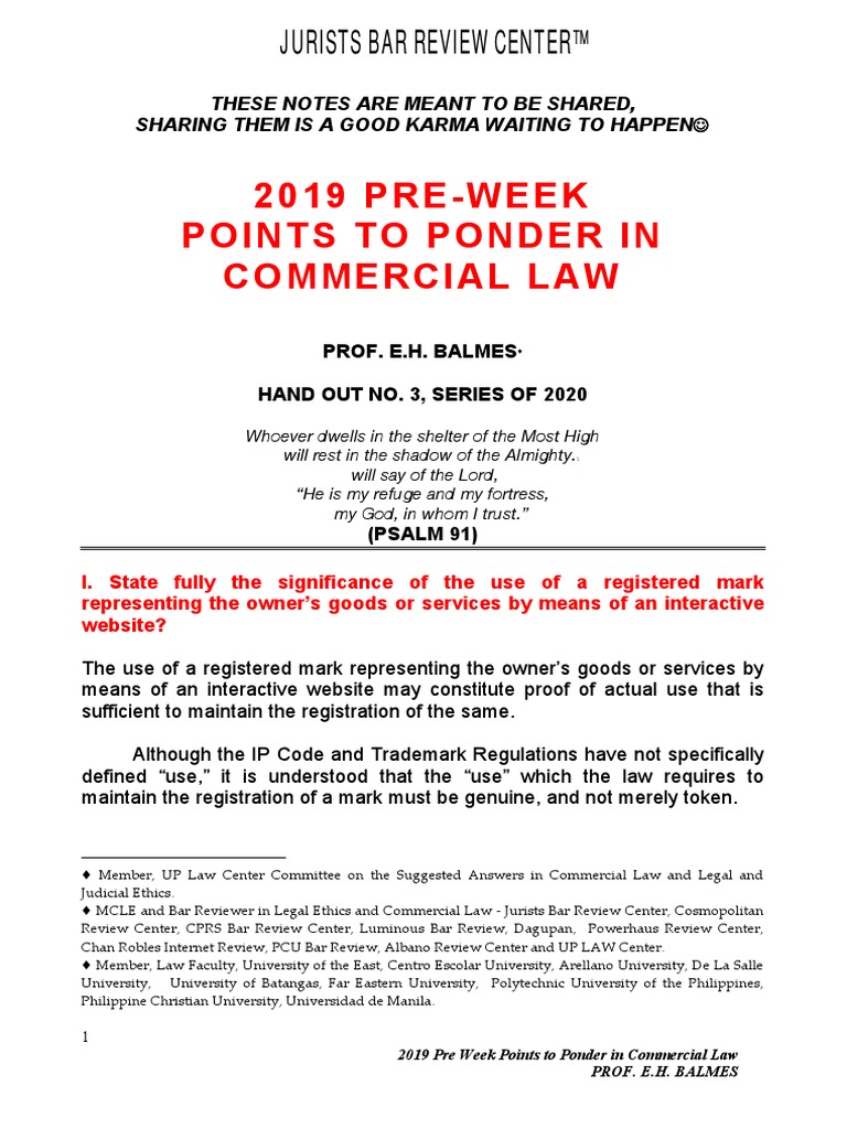 2019 Pre-Week Points To Ponder in Commercial Law by Prof. Erickson ...