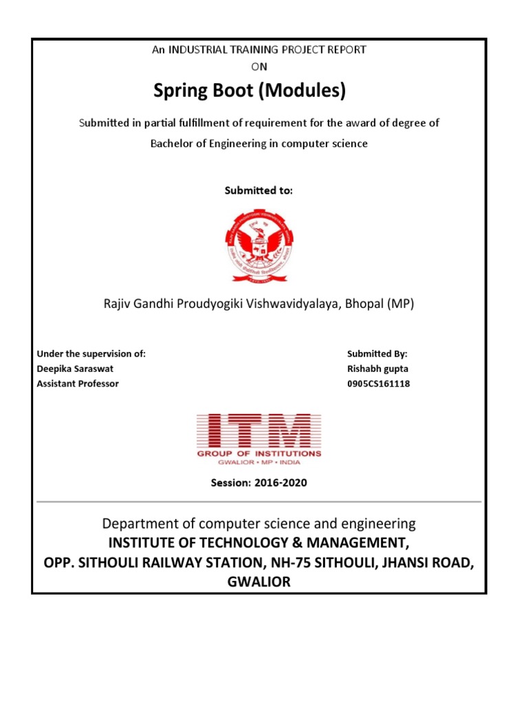 An Industrial Training Project Report on Developing Modular ...