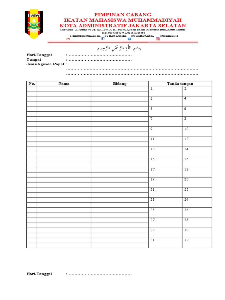 Contoh Absensi Kegiatan Tahunan | PDF