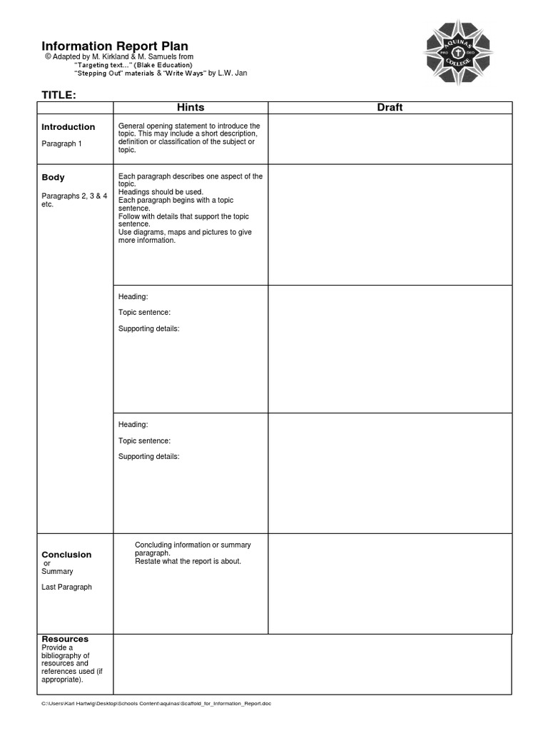 Information Report Plan: Title: Hints Draft | Download Free PDF ...