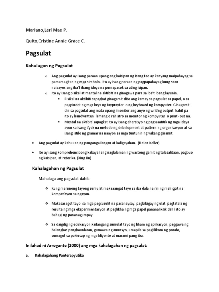 Pagsulat Written Report FINAL | PDF