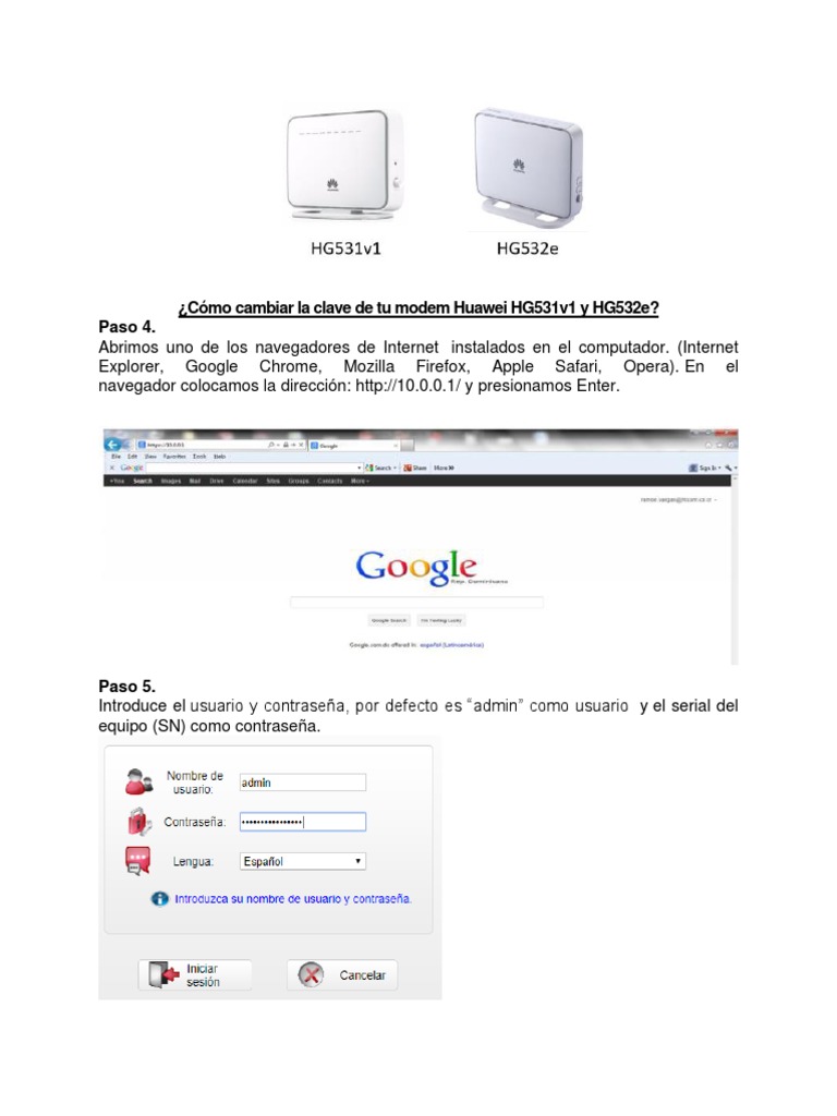 Cambio de Clave WiFi Huawei HG531v1 y HG532e PDF | PDF | Tecnología