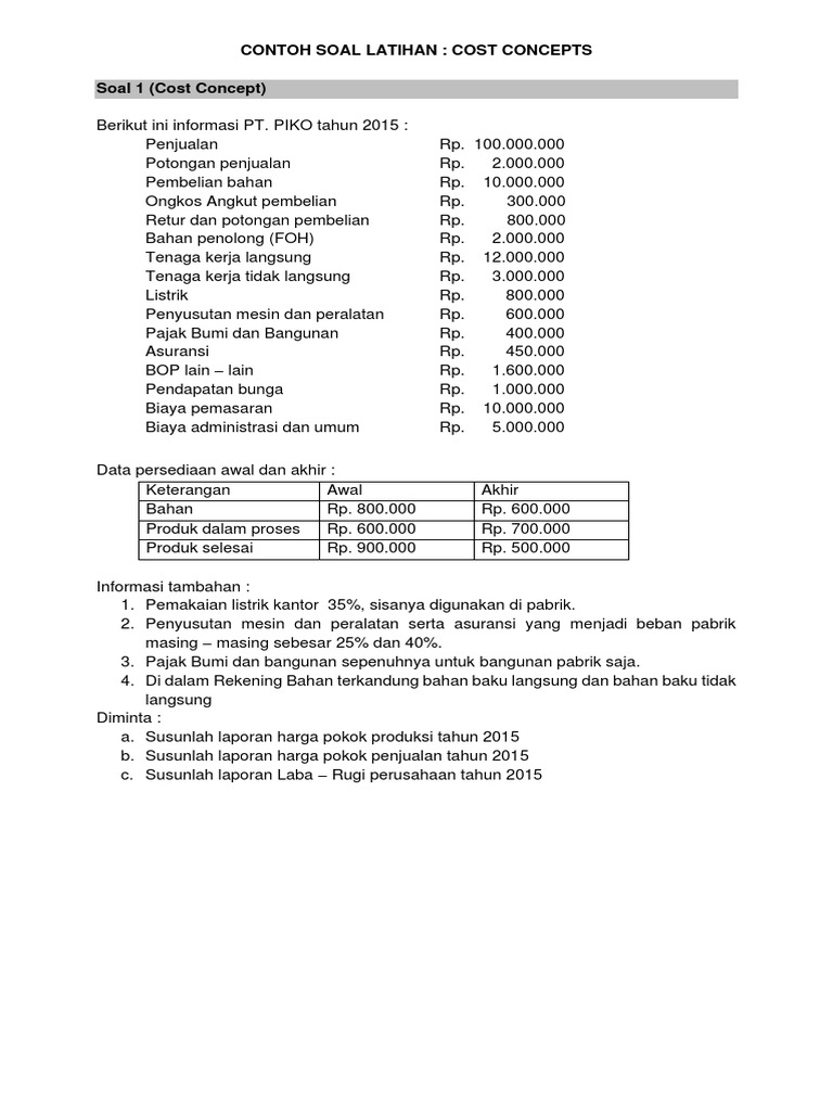 Contoh Soal Cost Accounting 2015 | PDF | Pengelolaan Keuangan & Uang ...