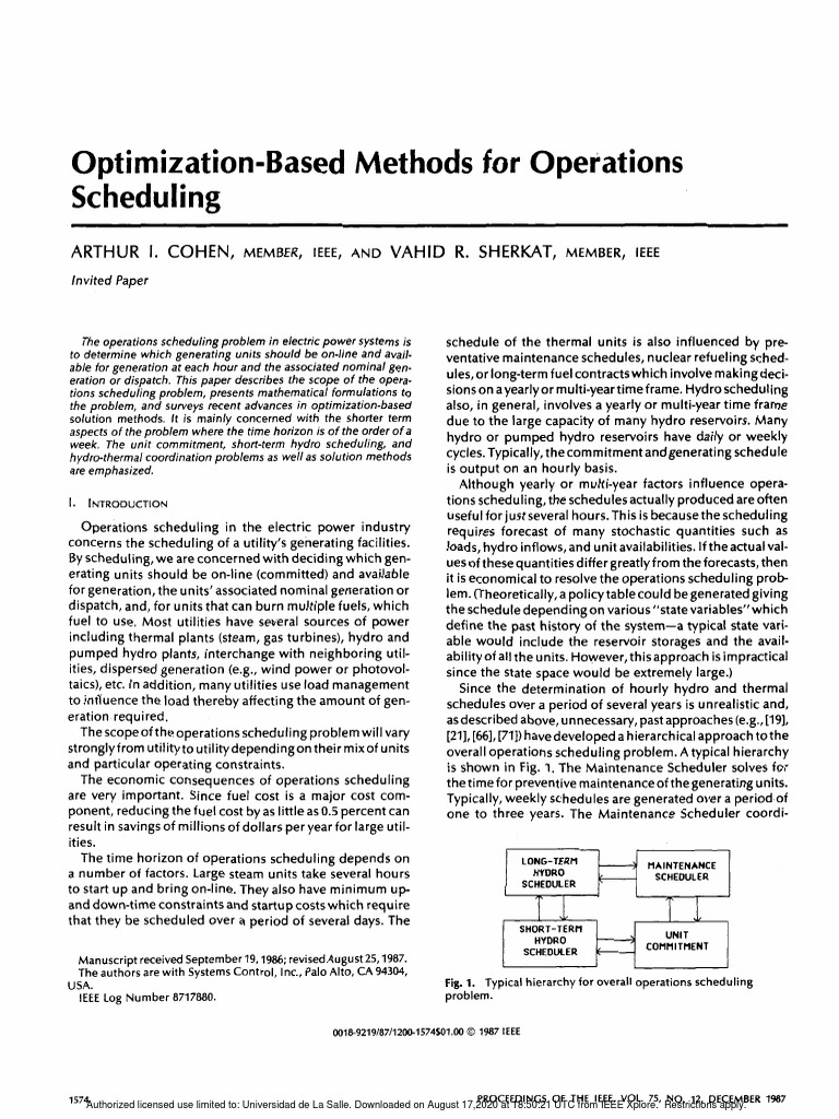 Optimization Based Methods For Short Term Electric Power System