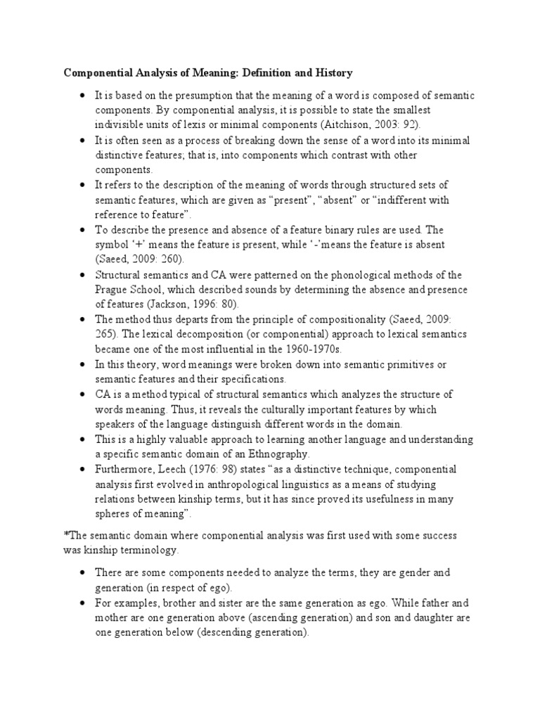 Componential Analysis of Meaning | PDF | Word | Semantics