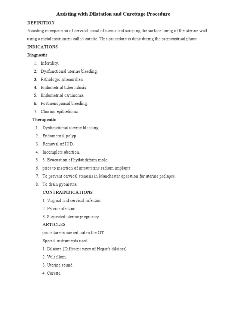 Assisting With Dilatation and Curettage Procedure | PDF | Uterus | Vagina