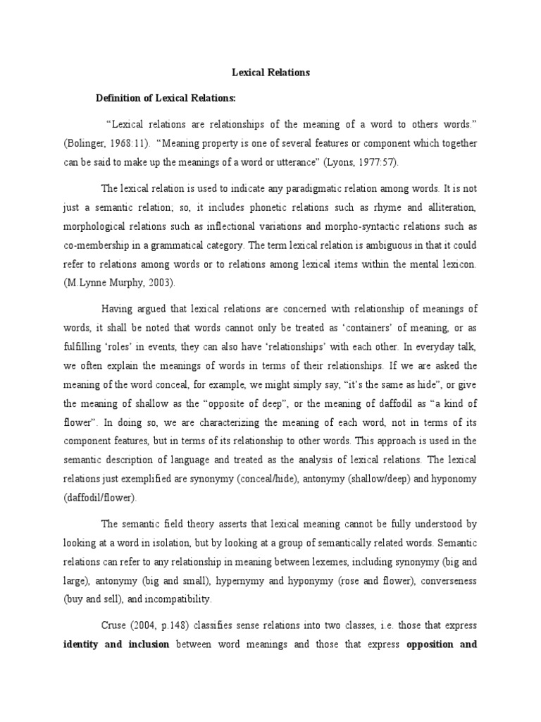 Lexical Relations Final Version | PDF | Lexicon | Lexical Semantics