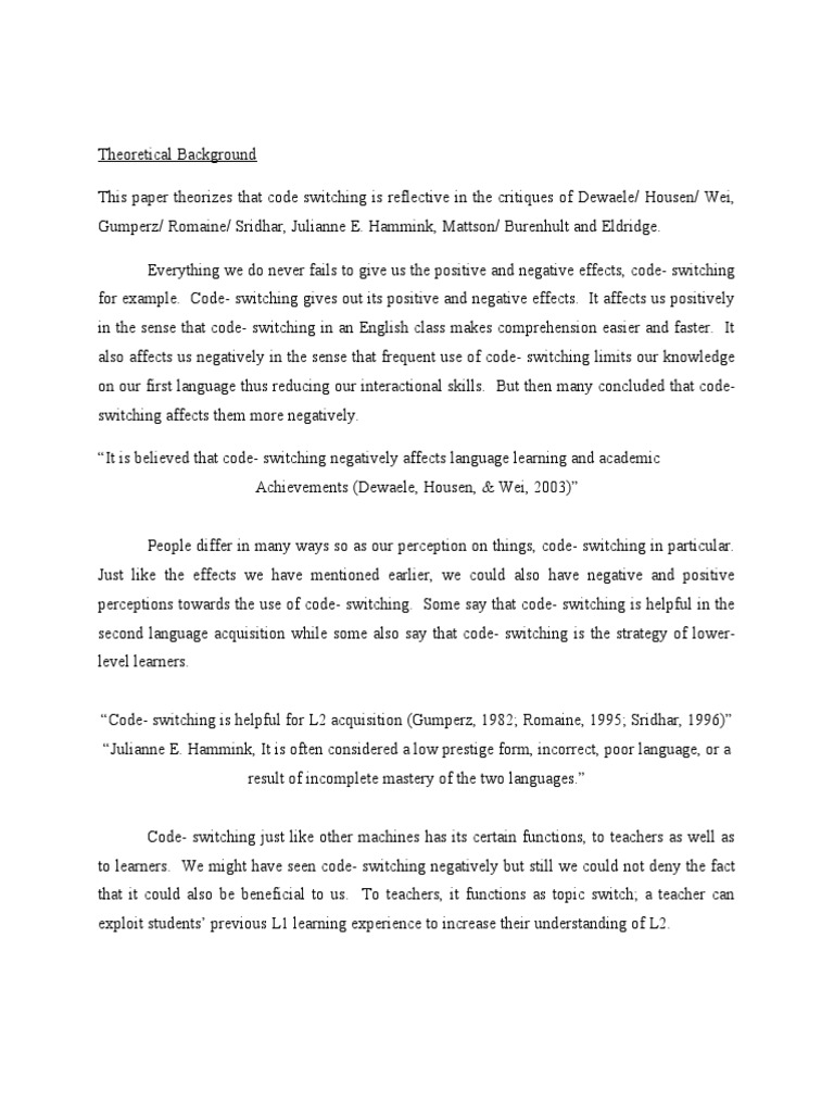 Theoretical Background (Code - Switching) | PDF | Second Language | Second Language Acquisition