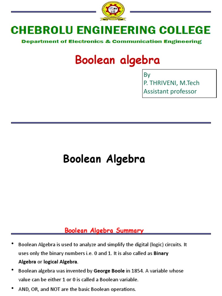 Simplifying Boolean Expressions: An Introduction to Boolean Algebra and ...