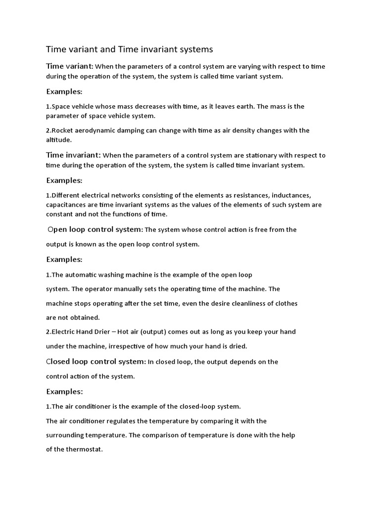 Time Variant and Time Invariant Systems | PDF