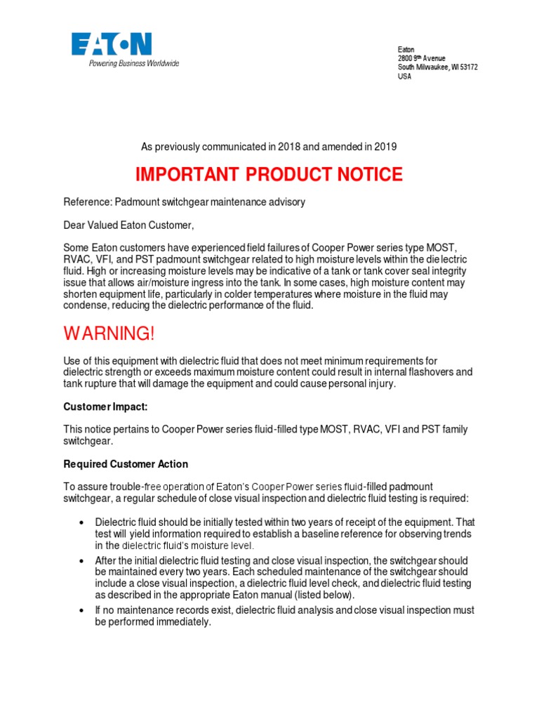 Padmount Switchgear Maintenance Advisory | PDF | Nature