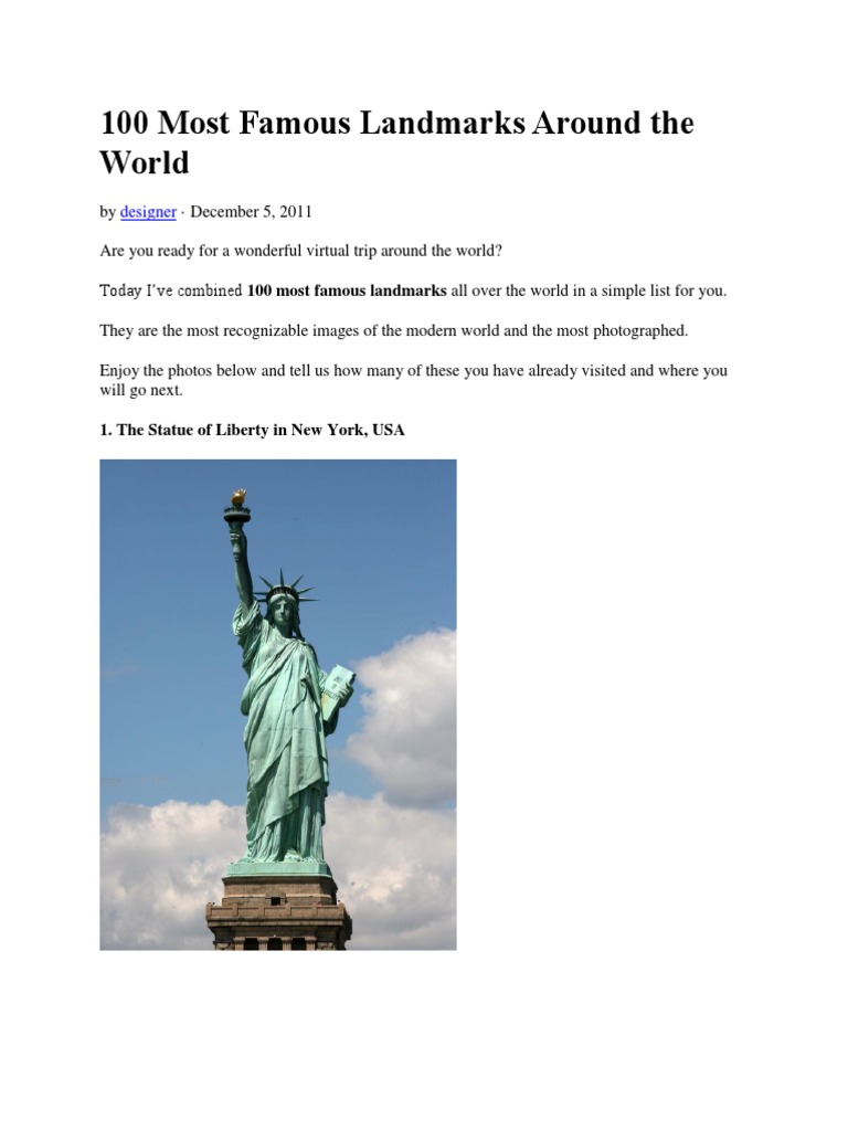 100 Famous Landmarks Worldwide | PDF | Tourist Attractions