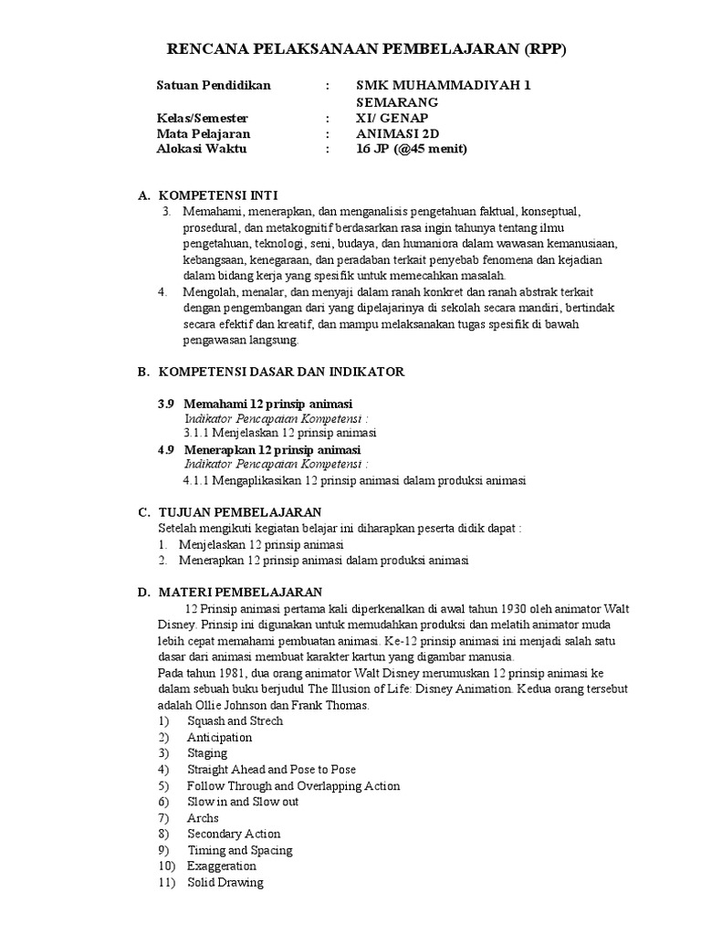 RPP 12 Prinsip Animasi | PDF