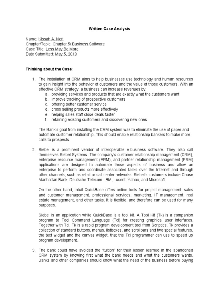 Written Case Analysis | PDF | Customer Relationship Management | Economies