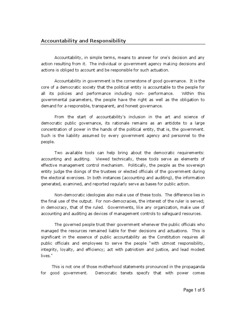 Accountability and Responsibility: Page 1 of 5 | PDF | Audit ...