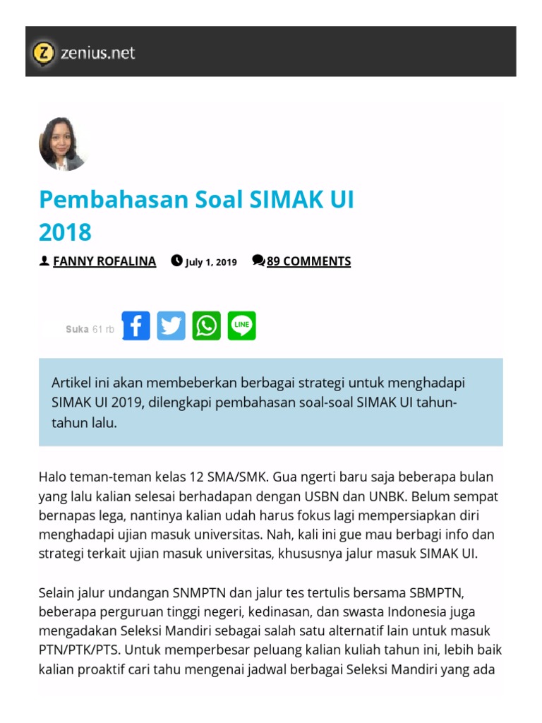 Strategi Sukses SIMAK UI 2019 | PDF
