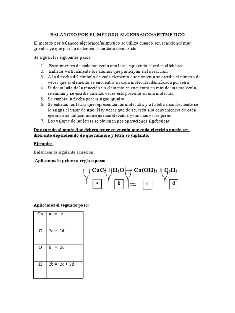 Balanceo Por El Método Algebraico | PDF