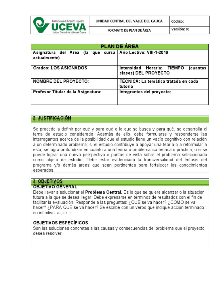 Formato Plan De Area Pdf