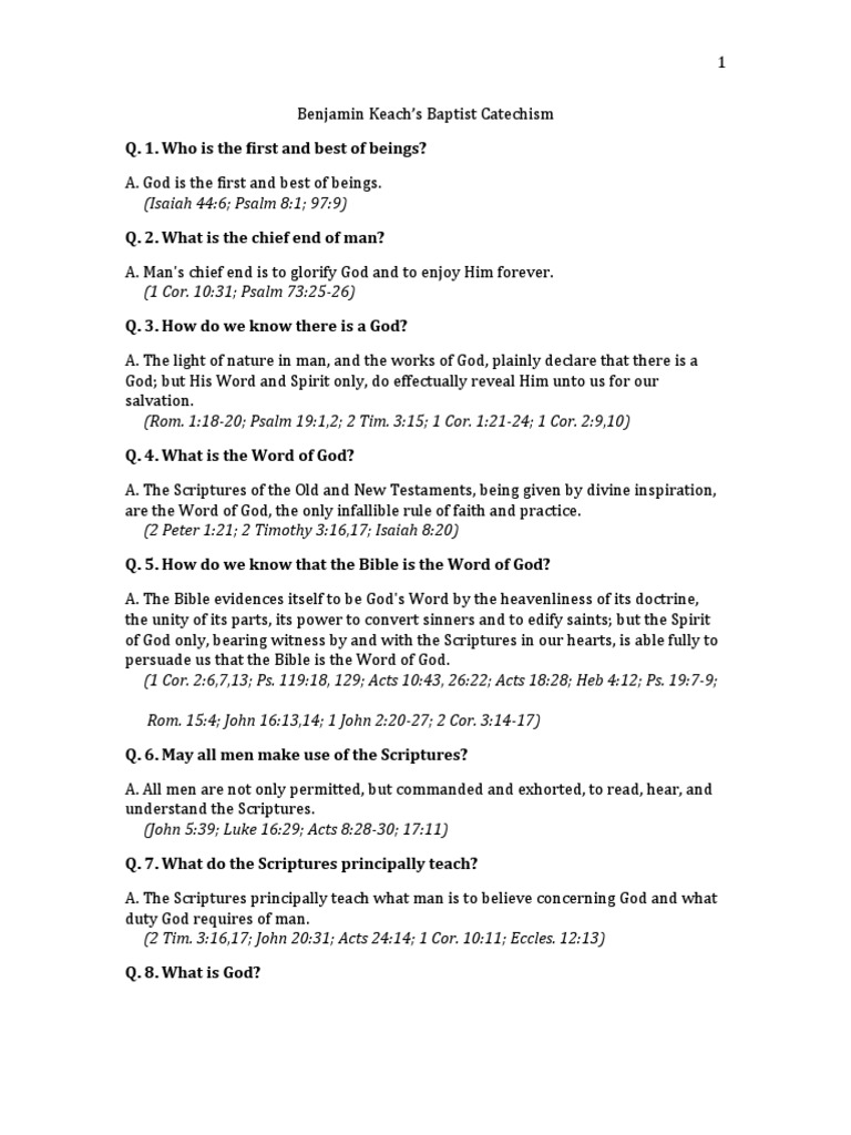 Benjamin Keach's Baptist Catechism | PDF | Baptism | Systematic Theology
