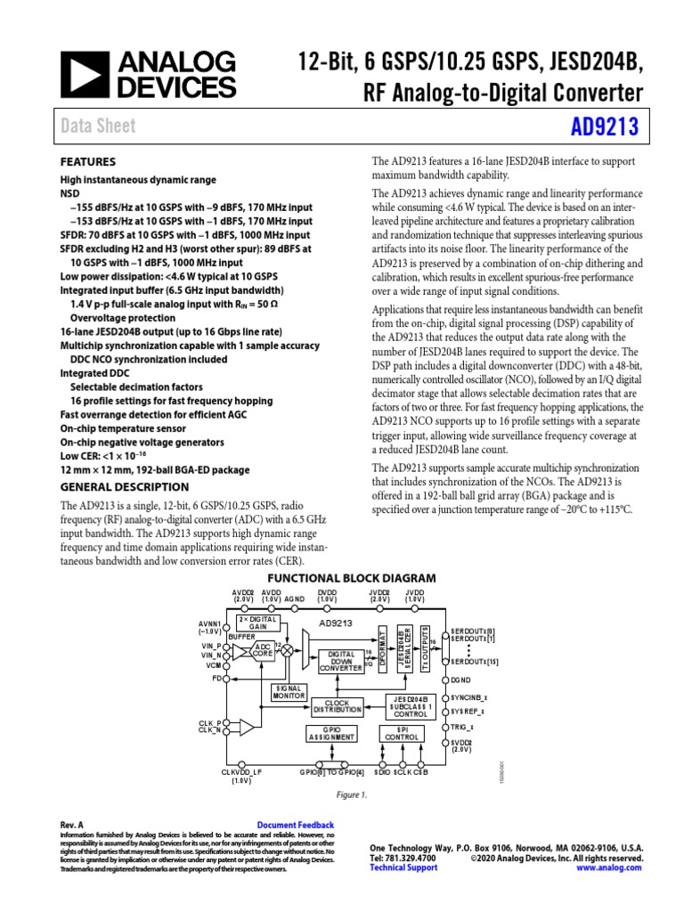 12-Bit, 6 GSPS/10.25 GSPS, JESD204B, RF Analog-to-Digital Converter | PDF | Analog To Digital ...