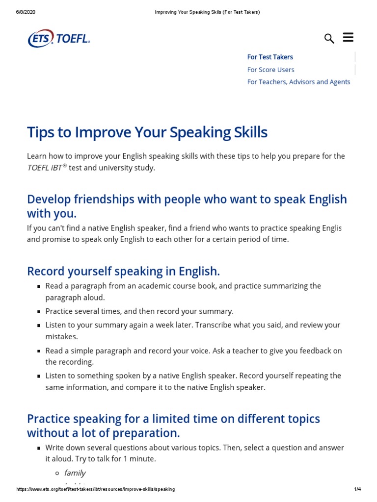 Improving Your Speaking Skils (For Test Takers) | PDF | Test Of English ...