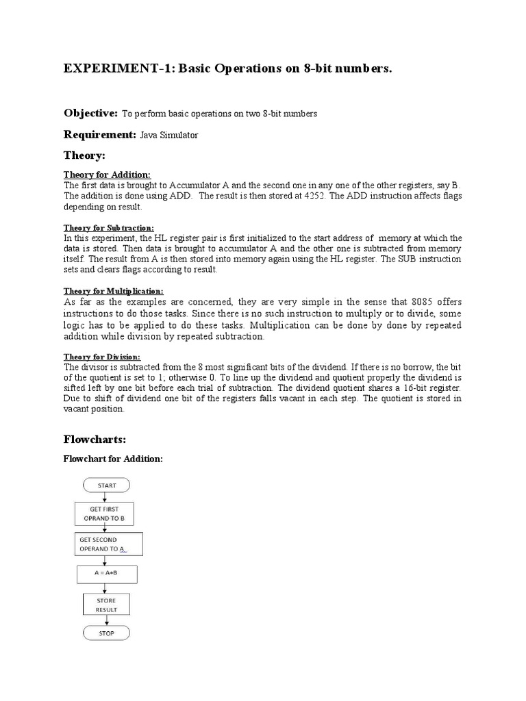Experiment-1: Basic Operations On 8-Bit Numbers.: Objective: Requirement: Theory | PDF ...