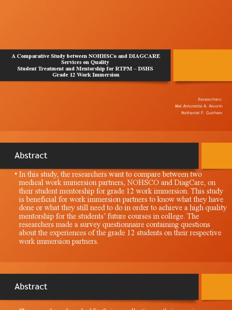 A Comparative Study Between Nohhsco and Diagcare Services On Quality ...