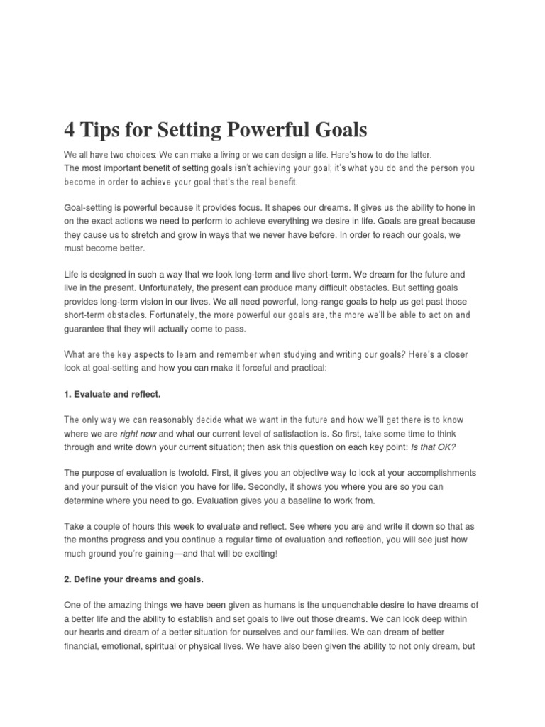 Tips For Setting Powerful Goals | PDF | Goal Setting | Goal