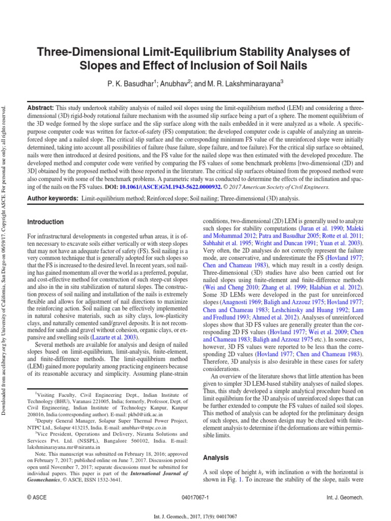 Three-Dimensional Limit-Equilibrium Stability Analyses of Slopes and ...