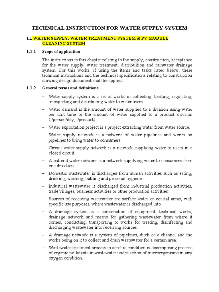Technical Instruction For Water Supply System | PDF | Pipe (Fluid ...