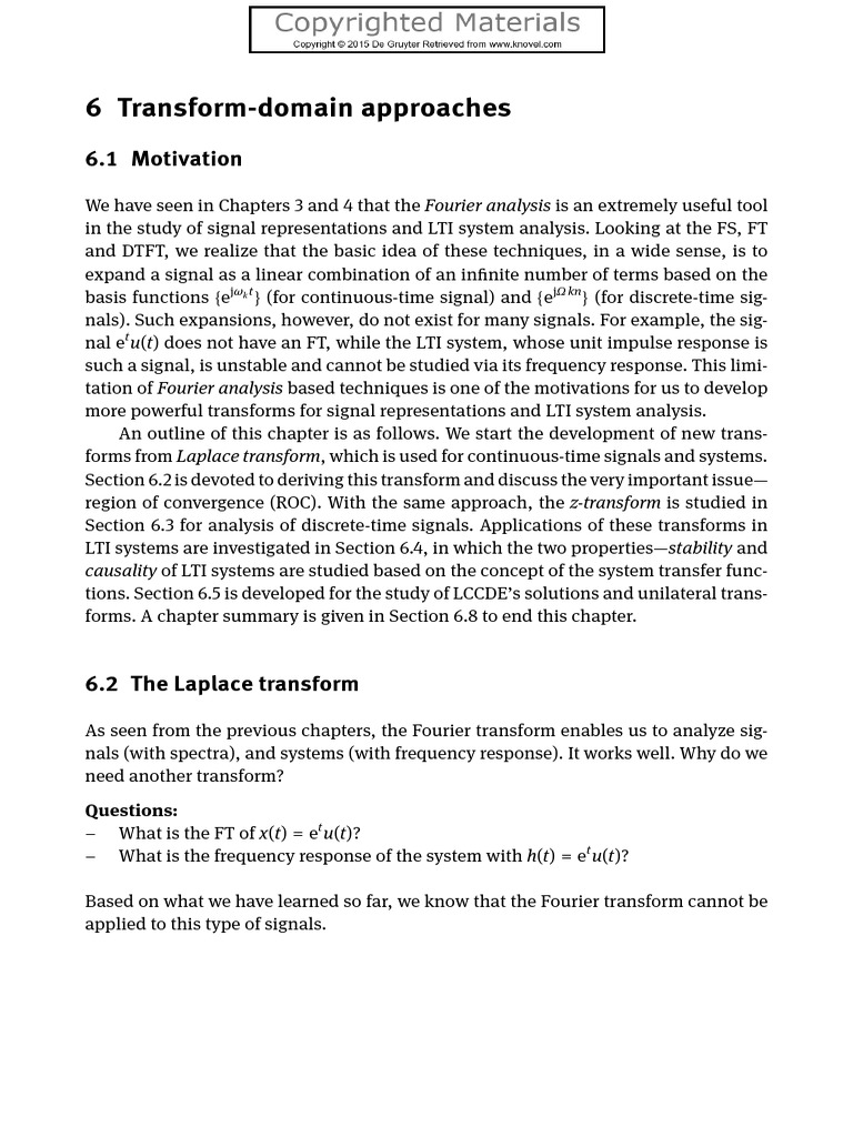 6 Transform-Domain Approaches: 6.1 Motivation | PDF | Laplace Transform ...