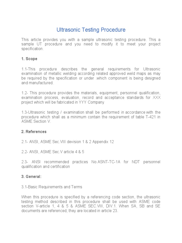 Ultrasonic Testing Procedure: 1. Scope | PDF | Ultrasound | Calibration