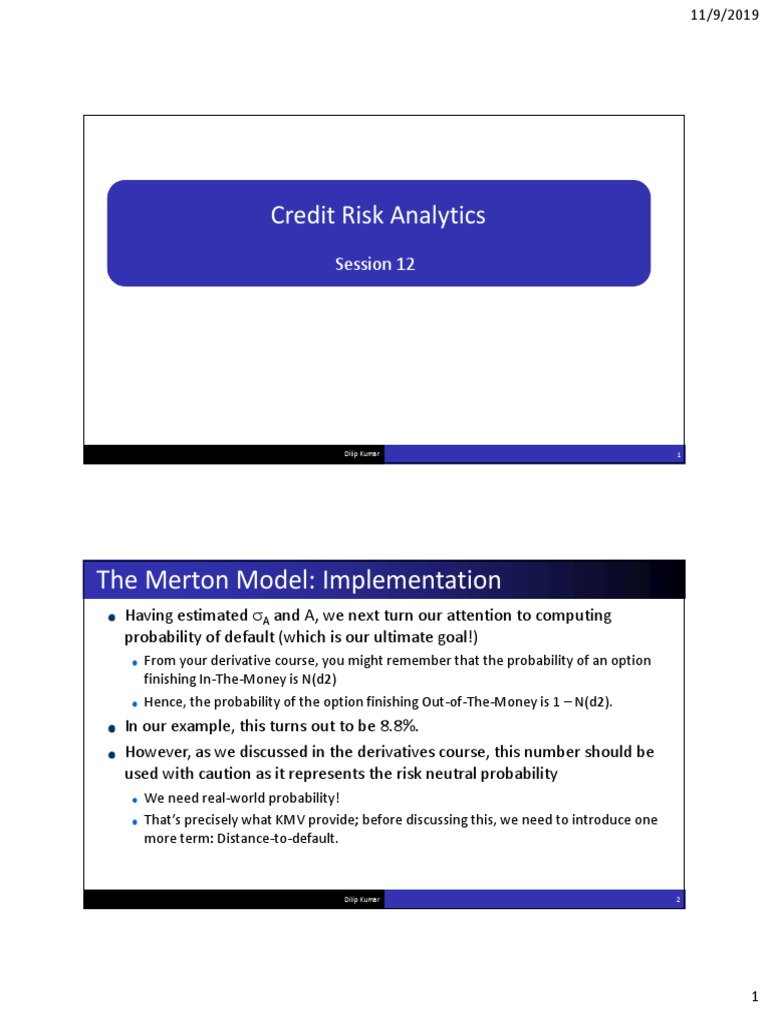 Credit Risk Analytics: The Merton Model: Implementation | PDF | Equity ...