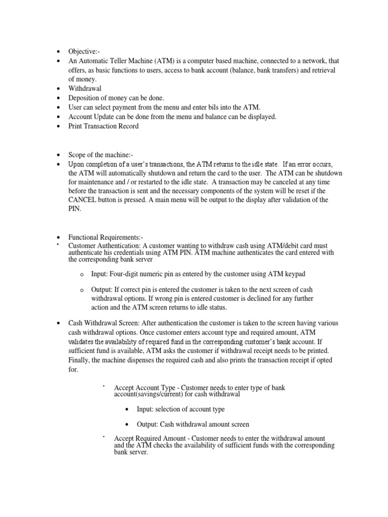 Functiona Requirements of ATM | PDF | Automated Teller Machine ...