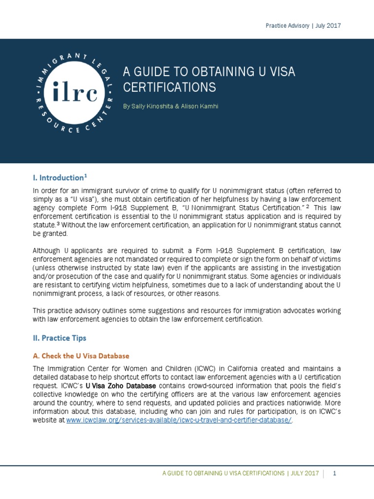 U Visa Certification Advisory | PDF | Travel Visa | Police